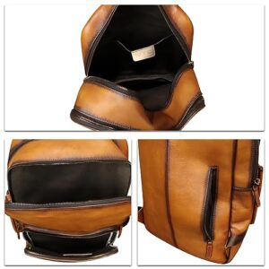 IVTG Genuine Leather Backpack for Men Vintage Handmade High Capacity Leather Rucksack Casual Daypack Vintage Knapsack (Brown)