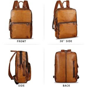 IVTG Genuine Leather Backpack for Men Vintage Handmade High Capacity Leather Rucksack Casual Daypack Vintage Knapsack (Brown)