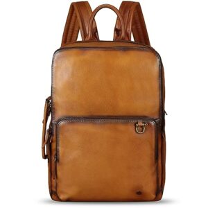 IVTG Genuine Leather Backpack for Men Vintage Handmade High Capacity Leather Rucksack Casual Daypack Vintage Knapsack (Brown)