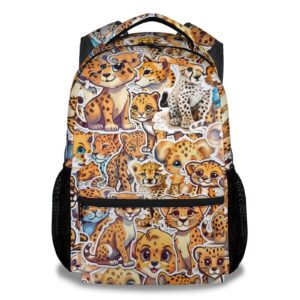 cuspcod cheetah backpack for girls boys, 16 inch school bookbag with adjustable straps, travel bag durable, lightweight, large capacity