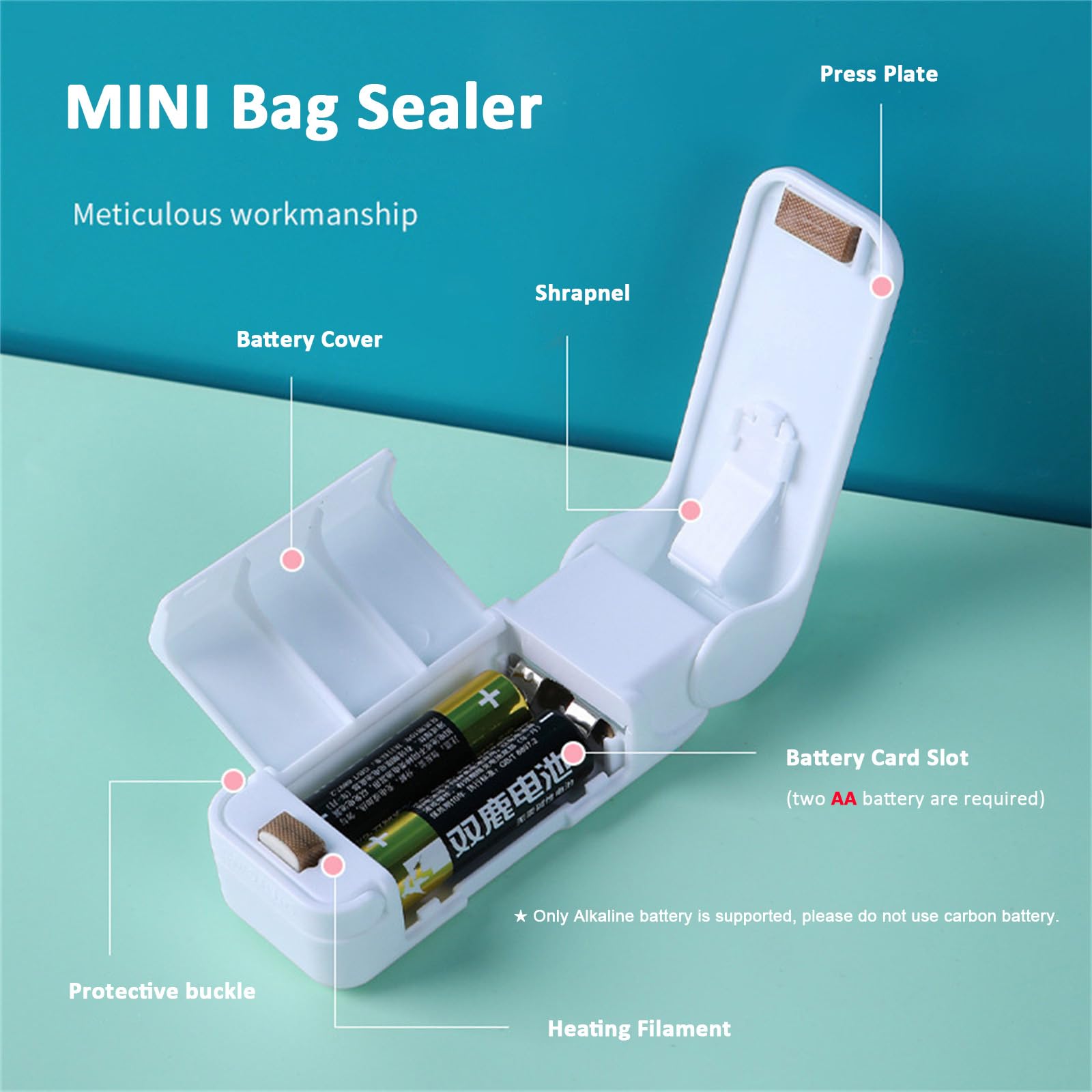 Mini Bag Sealer - Chips Bag Sealer - Bag Sealer Heat Seal with Magnet - Portable Mini Sealing Machine to Reseal Plastic Bags & Keep Snacks Fresh (white)