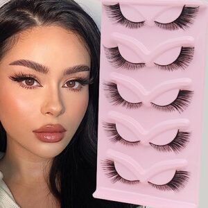 fyonas cat eye lashes comfortable fake eyelashes wispy lashes natural look 18mm fox eye lashes volume false lashes 5 pairs pack (cat eye 03)