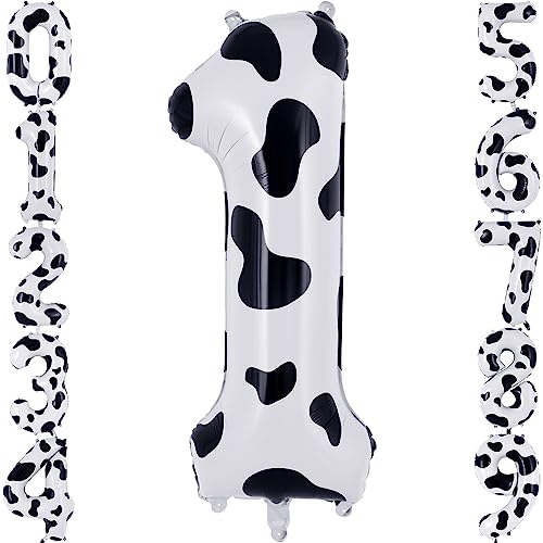 Cow Print Number 1 Balloon, Large 40 Inch Cow Number Birthday Balloons, Foil Mylar Number 1 Balloons for 1st first Birthday Party Decorations Supplies Animal Farm Cowboy Cowgirl Themed Party