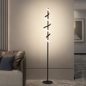 zxwlife floor lamp, led modern floor lamps for living room, 2500lm-40w-3color bright remote dimmable standing lamp, slim 63" spiral black floor lamp for living room bedroom office, children's room