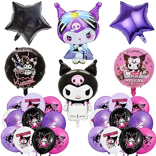 30Pcs Kawaii Anime Theme Balloon Set Include 6 Aluminum Foil balloons, 24 Cartoon Latex Balloons Ideal for Boys Girls Birthday Party, School Outdoor Activities, Indoor Room Outdoor Events Decor