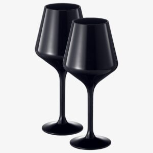 Khen Floating Wine Glasses for Pool | 2 Set | Shatterproof Tritan Acrylic Drinkware, Unbreakable - Colored European Design BPA-free plastic, Reusable, All Purpose Glassware, Hand Wash 15oz (Black)