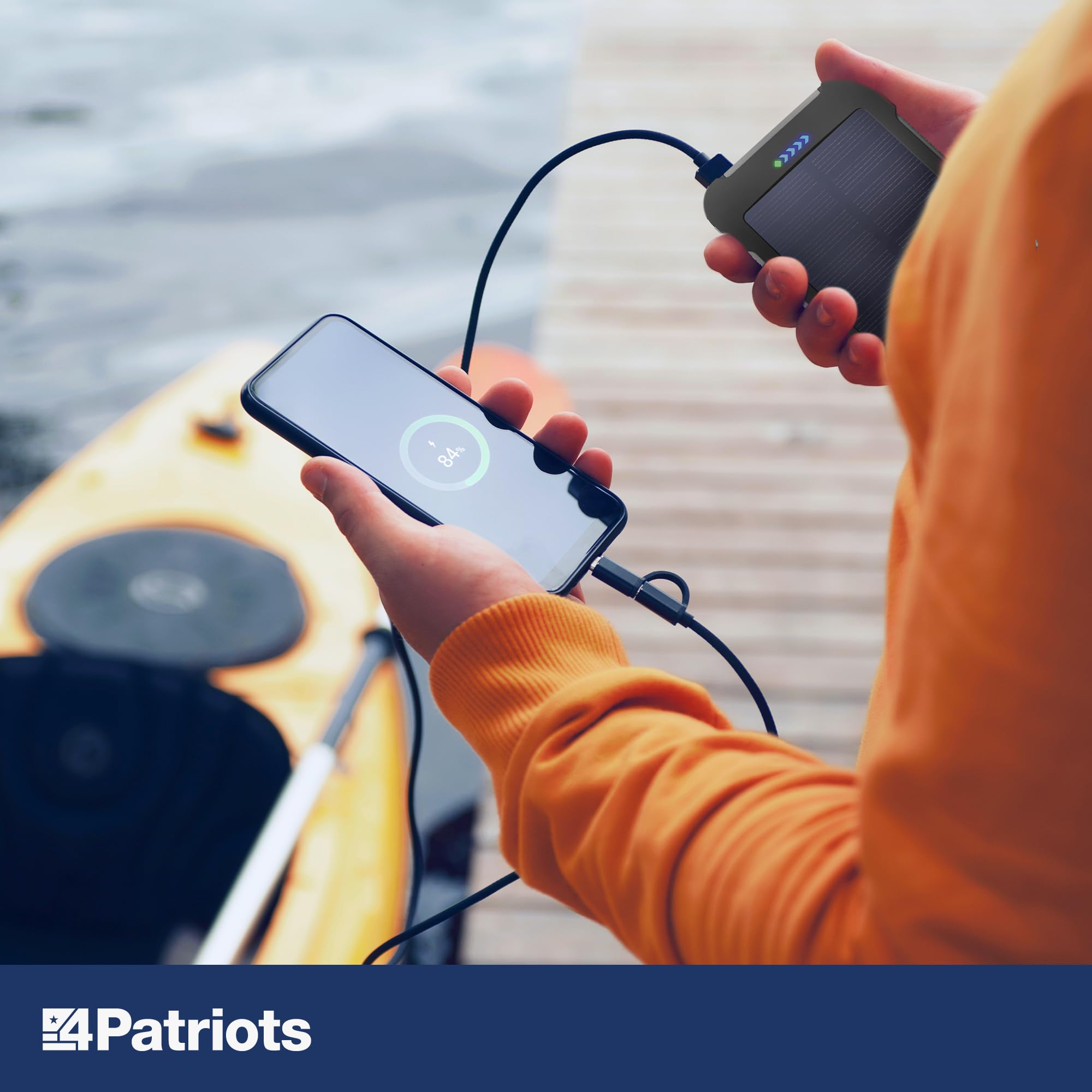 4Patriots Patriot Power Cell CX: Portable Solar Power Bank - Rechargeable External Battery with 3 USB Ports, 8,000 mAh Lithium Ion Battery, LED Flashlight, Great for Camping, Hiking or Emergencies