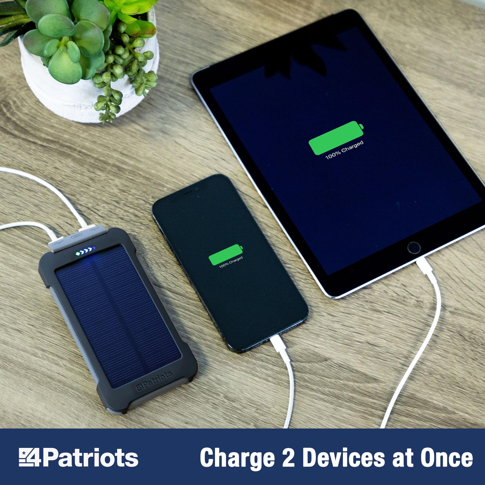 4Patriots Patriot Power Cell CX: Portable Solar Power Bank - Rechargeable External Battery with 3 USB Ports, 8,000 mAh Lithium Ion Battery, LED Flashlight, Great for Camping, Hiking or Emergencies