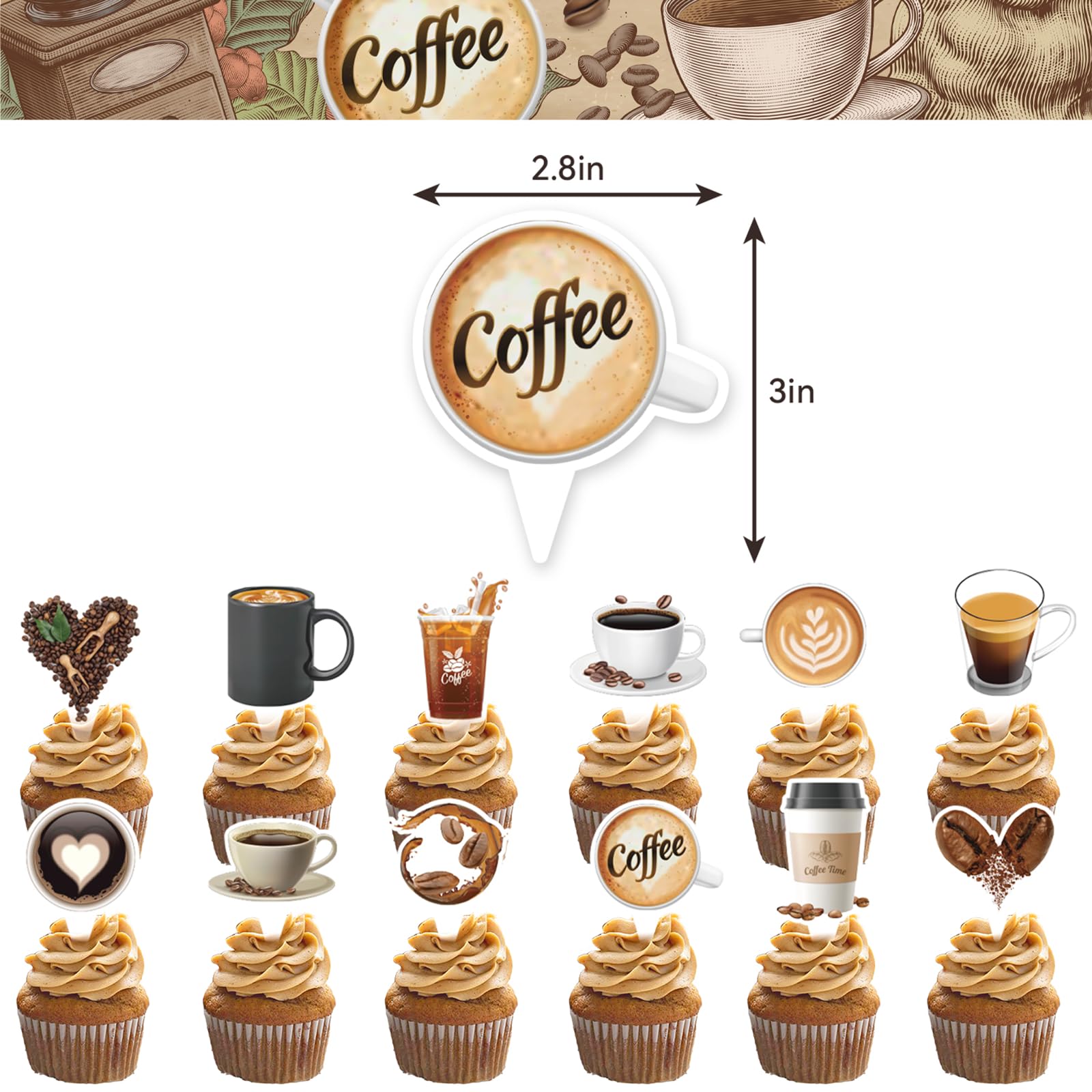 Coffee Birthday Decorations Coffee Party Supplies Includes Coffee Happy Birthday Banner Cake Topper Cupcake Toppers Balloons for Coffee Themed Party Decorations