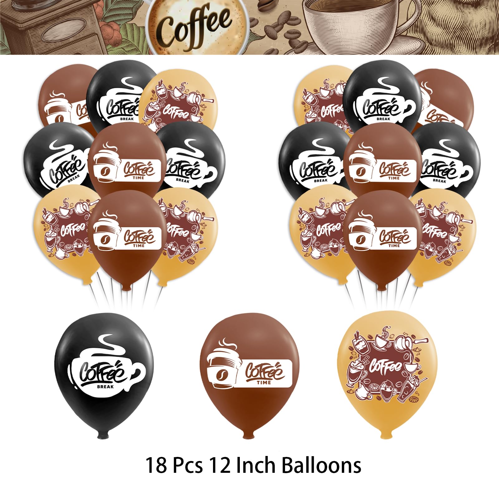 Coffee Birthday Decorations Coffee Party Supplies Includes Coffee Happy Birthday Banner Cake Topper Cupcake Toppers Balloons for Coffee Themed Party Decorations