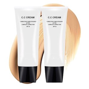 2pcs skin tone adjusting cc cream spf 50,cosmetics cc cream self adjusting for mature skin, cc cream face sunscreen and foundation, primer moisturizing skin concealer brightening skin tone