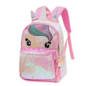 simplyunique kids enchanting unicorn flip sequin backpack for little girls age 6-8 years old - sparkling glitter fashion book bag for school and magical adventures