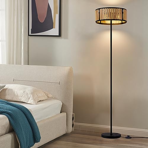 Szleomay Wood Floor Lamp, Mid Century Standing Lamp, Modern Black Floor Lamps for Living Room, Farmhouse Tall Floor Lamp for Bedroom, Study Room and Office, ON/Off Foot Switch