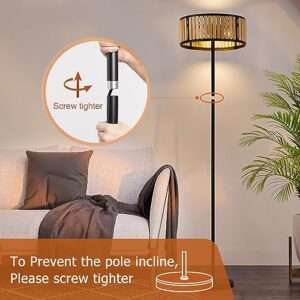 Szleomay Wood Floor Lamp, Mid Century Standing Lamp, Modern Black Floor Lamps for Living Room, Farmhouse Tall Floor Lamp for Bedroom, Study Room and Office, ON/Off Foot Switch