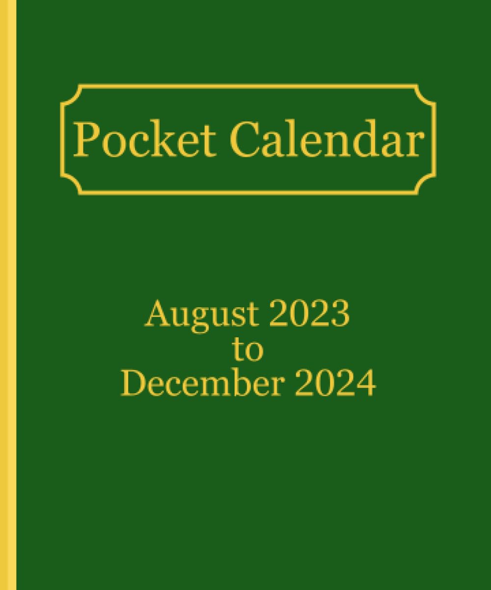 Elegant Emerald Green Pocket Calendar August 2023 to December 2024 Sunday - Saturday