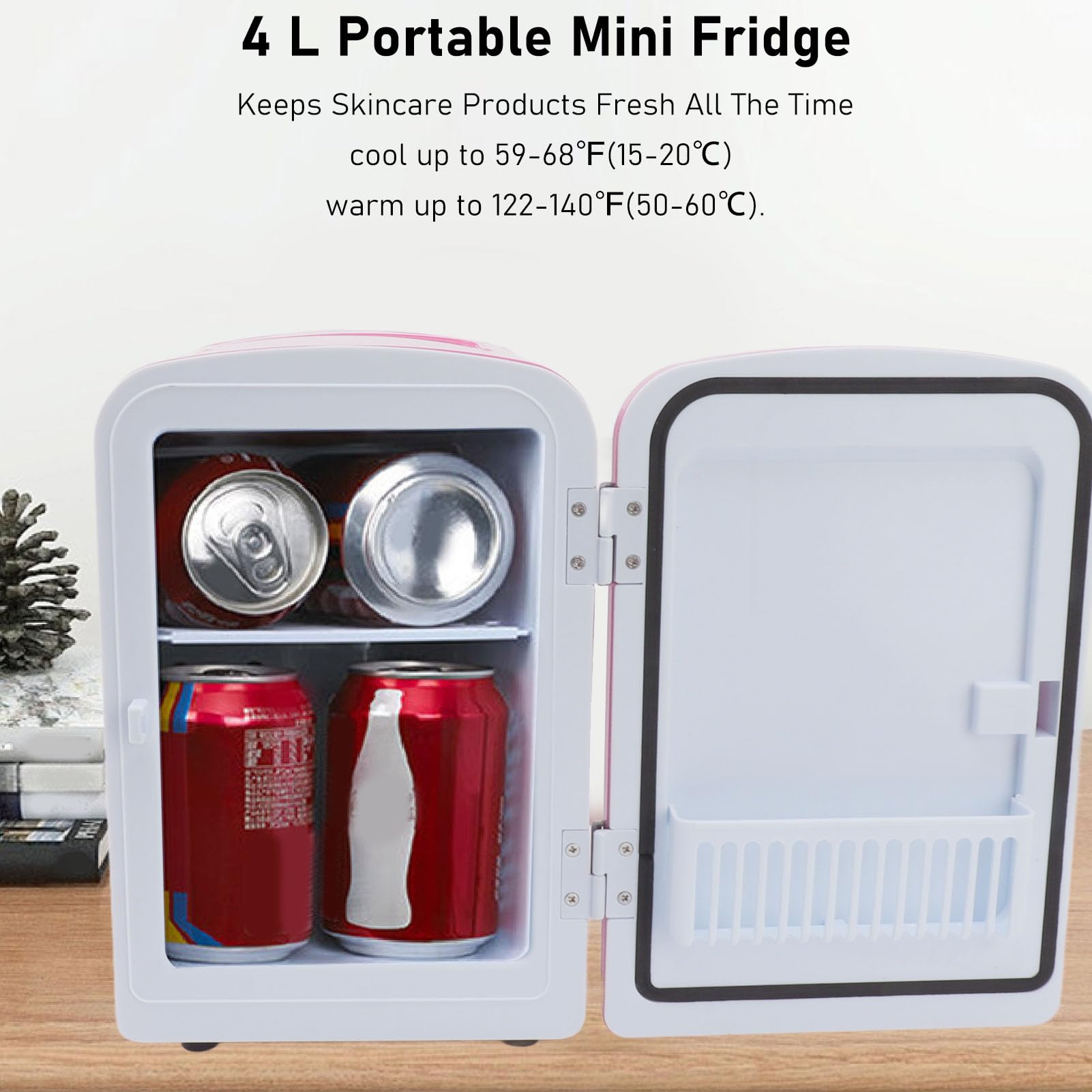 Zunate Mini Fridge, 4 Liter Portable Thermoelectric Cooler and Warmer, Travel Compact Refrigerator, Personal Refrigerator for Skincare, Beverage, Home, Office and Car (US Plug 100-240V)