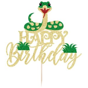 kaoenla glitter snake happy birthday cake topper- snake theme happy birthday cake decoration animal theme birthday supplies decoration、baby party 、boy and girl happy birthday party supplies decoratio