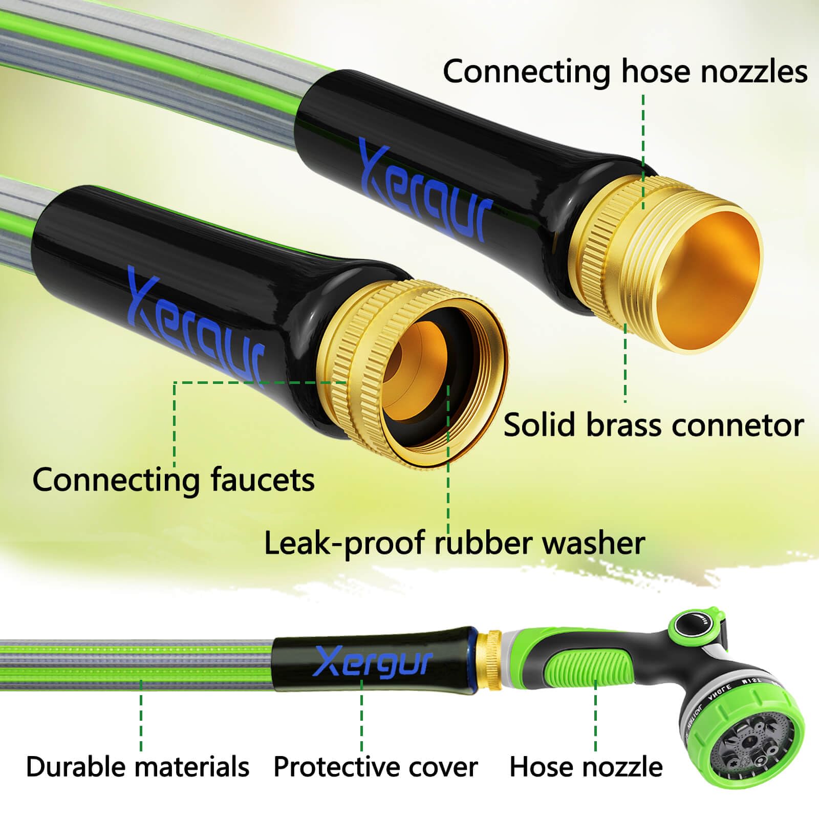 Expandable Garden Hose Water Pipe - Flexible Water Hose with 7 Function Spray Nozzle, 3/4 inch Solid Brass Fittings Durable Lightweight Garden Hoses for Gardening Lawn Car Pet Washing, 50FT