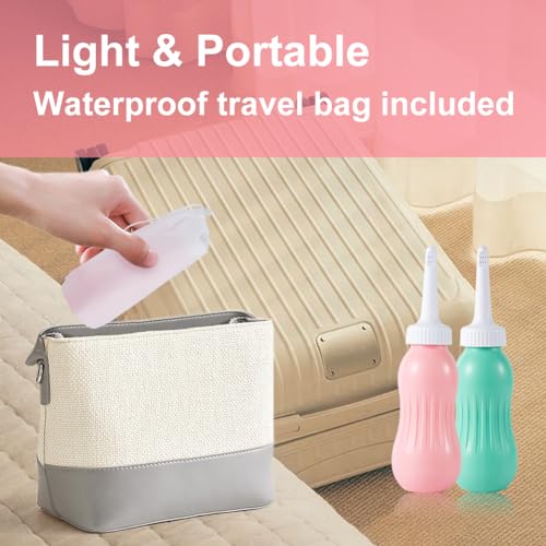 OFFO Portable Bidet Sprayer, 17OZ (500ML) Large Capacity Handheld Personal Travel Bidet Kit with Travel Bag for Toilet Self Cleaning Pink