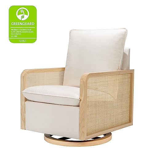 Babyletto Sumba Swivel Glider with Cane in Performance Cream Eco-Weave and Light Wood Base, Water Repellent & Stain Resistant, Greenguard Gold and CertiPUR-US Certified