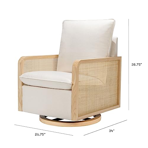 Babyletto Sumba Swivel Glider with Cane in Performance Cream Eco-Weave and Light Wood Base, Water Repellent & Stain Resistant, Greenguard Gold and CertiPUR-US Certified