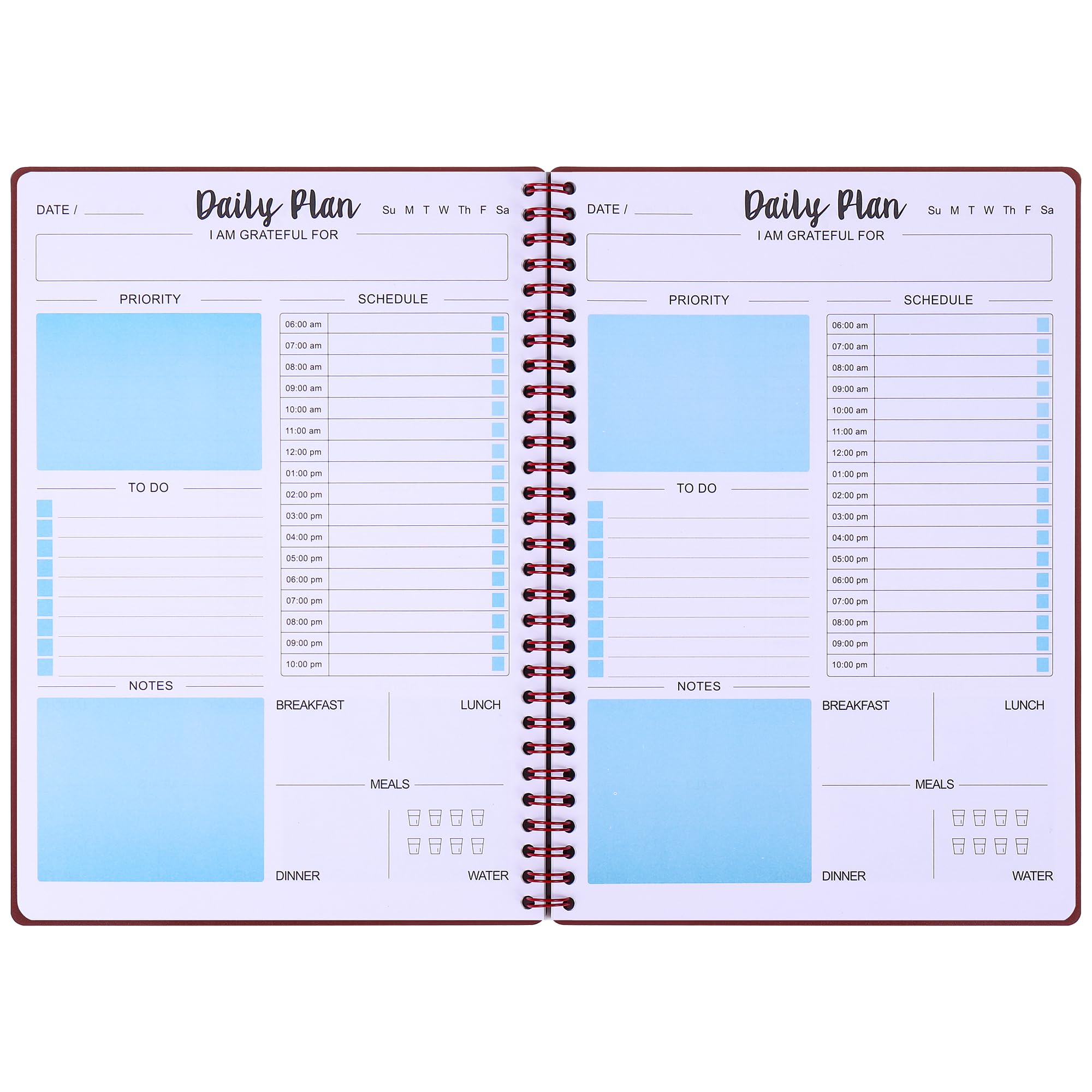 SeQeS Undated Daily Planner Notebook - Hourly Schedule, To-Do Lists, Meal Planning, and More - Perfect for Men and Women On-the-Go - 120 Pages (7x10")" (Green)