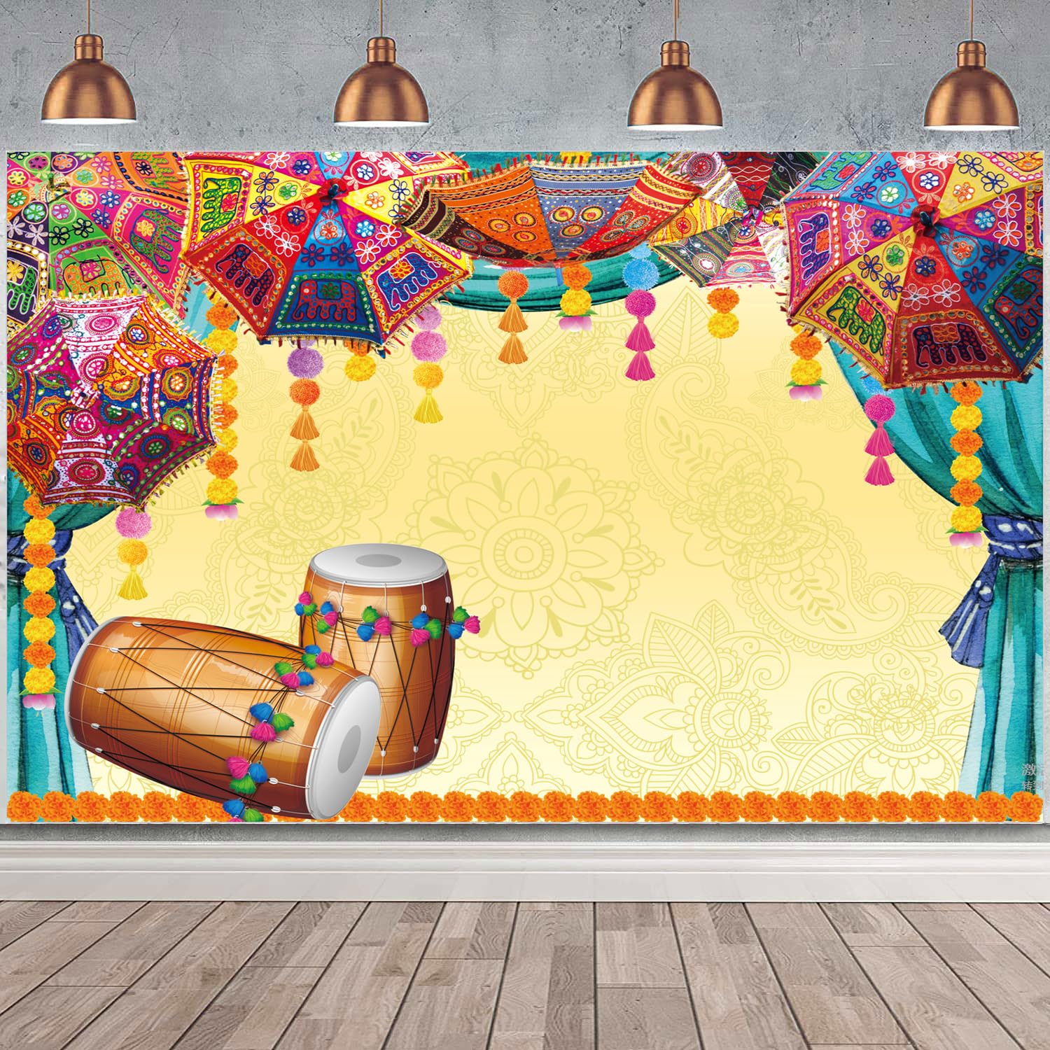 Indian Traditional Wedding Backdrop Orange Flower Marigold Marriage Traditional Festival Photography Background Hindu Curtain Bridal Shower Party Decorations Banner 7x5FT