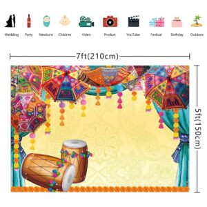 Indian Traditional Wedding Backdrop Orange Flower Marigold Marriage Traditional Festival Photography Background Hindu Curtain Bridal Shower Party Decorations Banner 7x5FT