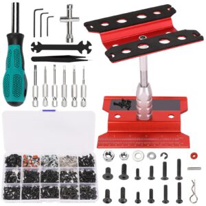 rc car stand and 532pcs rc screw kit universal rc tools kit rc car repair work stand portable rc repair work station and rc car screws set for 1/8 1/10 1/12 1/16 scale rc car