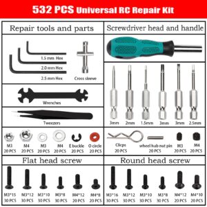 RC Car Stand and 532PCS RC Screw Kit Universal RC Tools Kit RC Car Repair Work Stand Portable RC Repair Work Station and RC Car Screws Set for 1/8 1/10 1/12 1/16 Scale RC Car