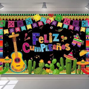 feliz cumpleaños backdrop mexican fiesta happy birthday party decorations supplies cactus balloons mexico cinco de mayo carnival bday cake table banner photography background photo props