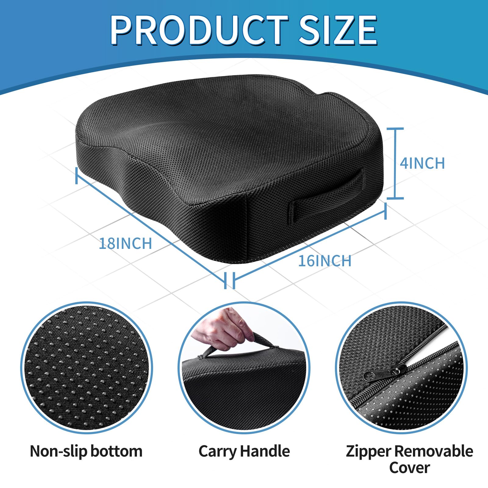 Aulase Large Seat Cushion for Office Chair, Inner Springs and Thick Soft Memory Foam for Super Support & Comfort, Pressure Relief for Long Sitting, Chair Pad for Hip, Coccyx, Sciatica Pain Relief