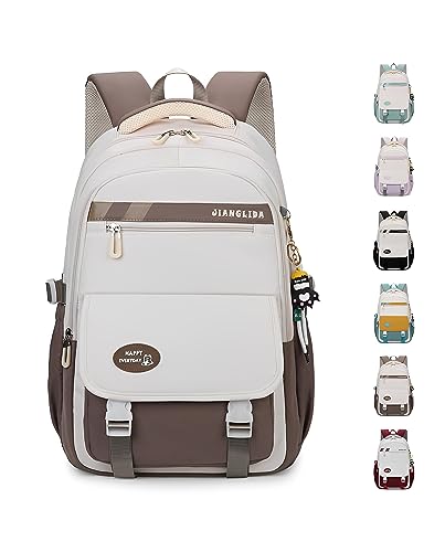 ooibnn Kawaii Backpack With Cute Accessories Spine Protection Anti-thief Cute Aesthetic Book Bag (Brown)