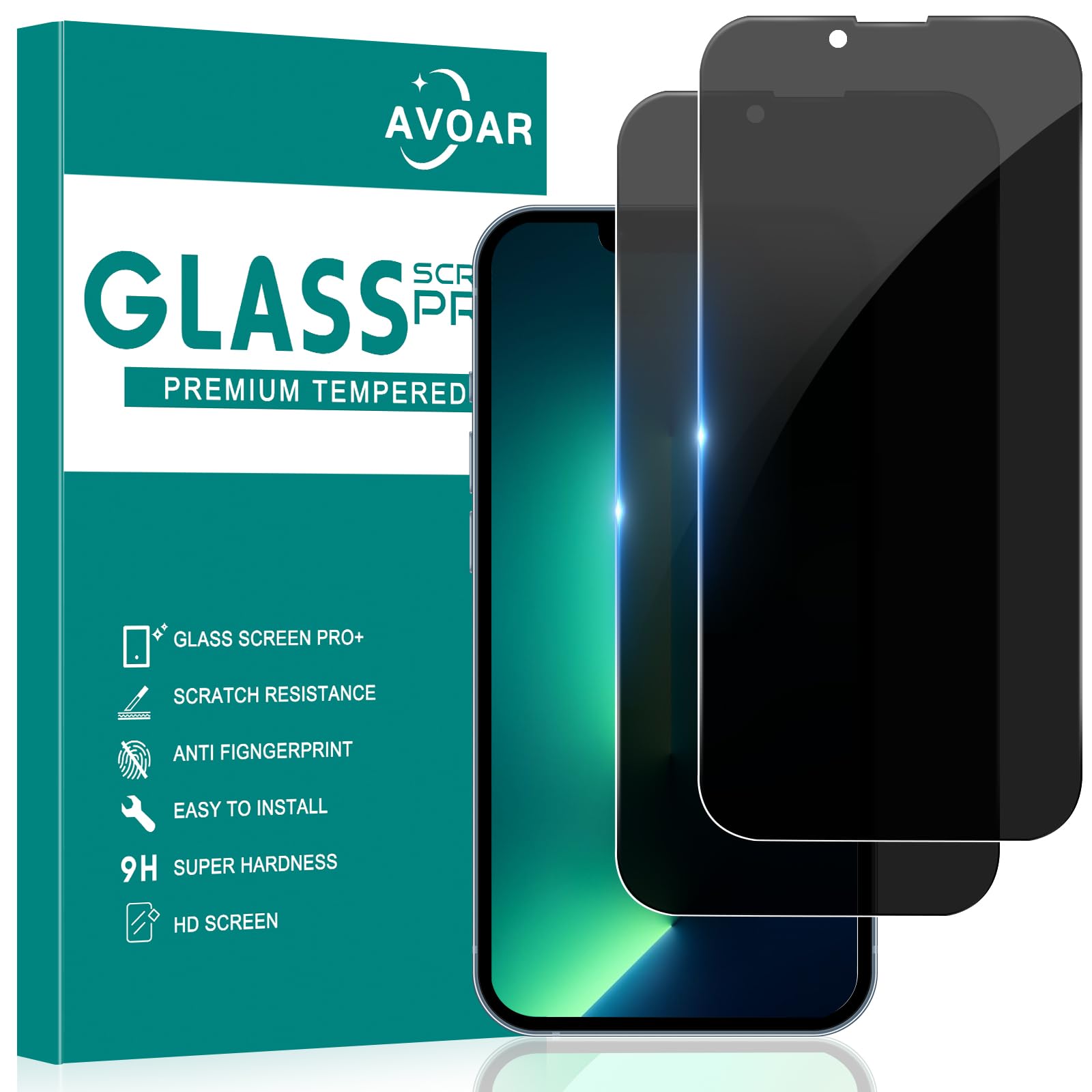 AVOAR 2 Pack Privacy Screen Protector for iPhone 14 Plus/13 Pro Max, Privacy Screen iPhone 13 Pro Max 6.7 Inch Tempered Full Screen Glass Film, Anti-Spy, Bubble Free, Case Friendly