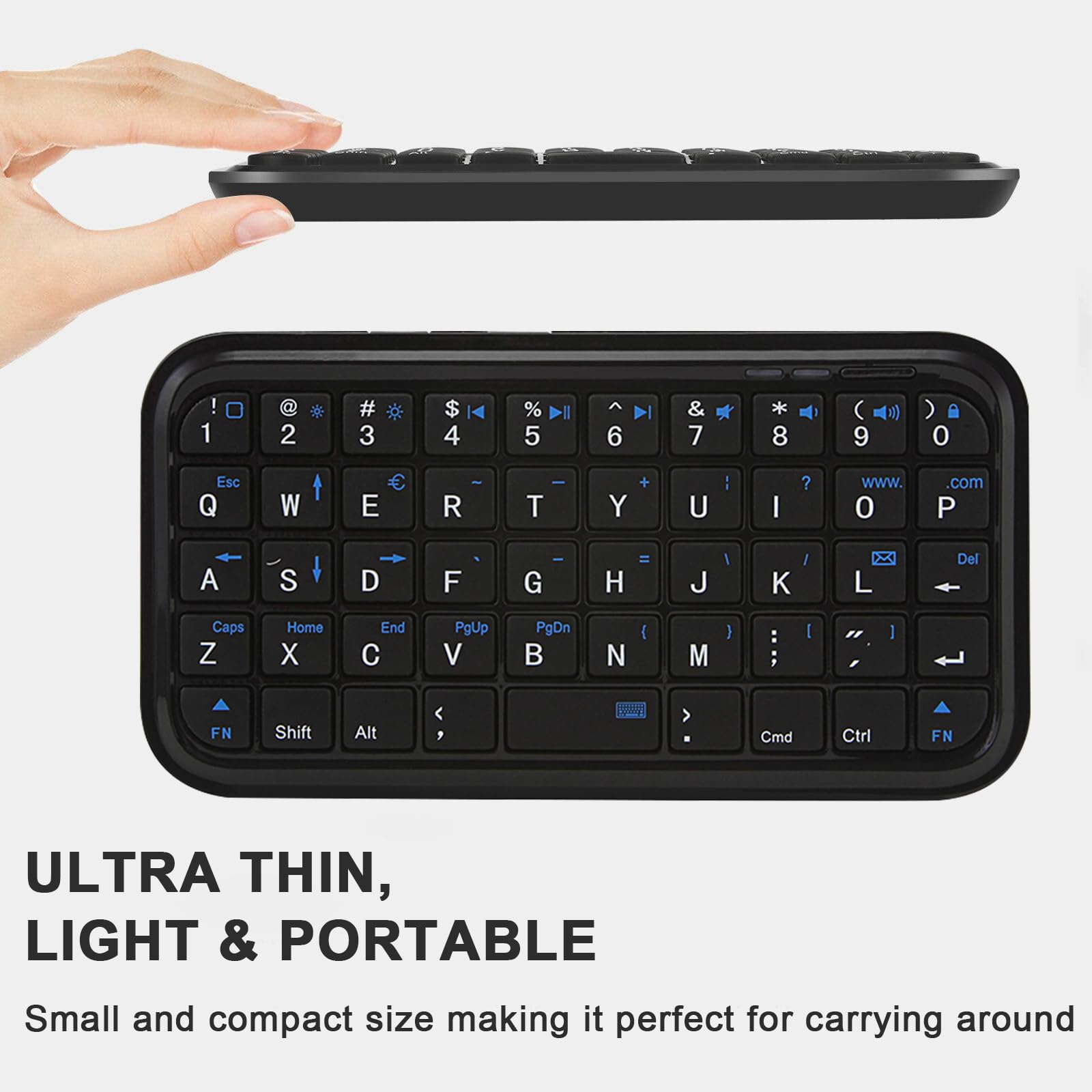 Wireless Bluetooth Keyboard Ultra Slim Silent Mini Wireless Keyboard Rechargeable Portable Pocket Keyboard Travel Size Handheld 49 Keys Cordless Keyboard for iPhone iPad Android Laptop Windows, Mac