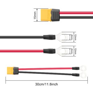 PNGKNYOCN XT60 to O Ring Terminal Cable,14AWG XT60 Male to O Ring Terminals Extension Power Cable for Solar Panel Kit and Battery Charge(0.3M/1FT)