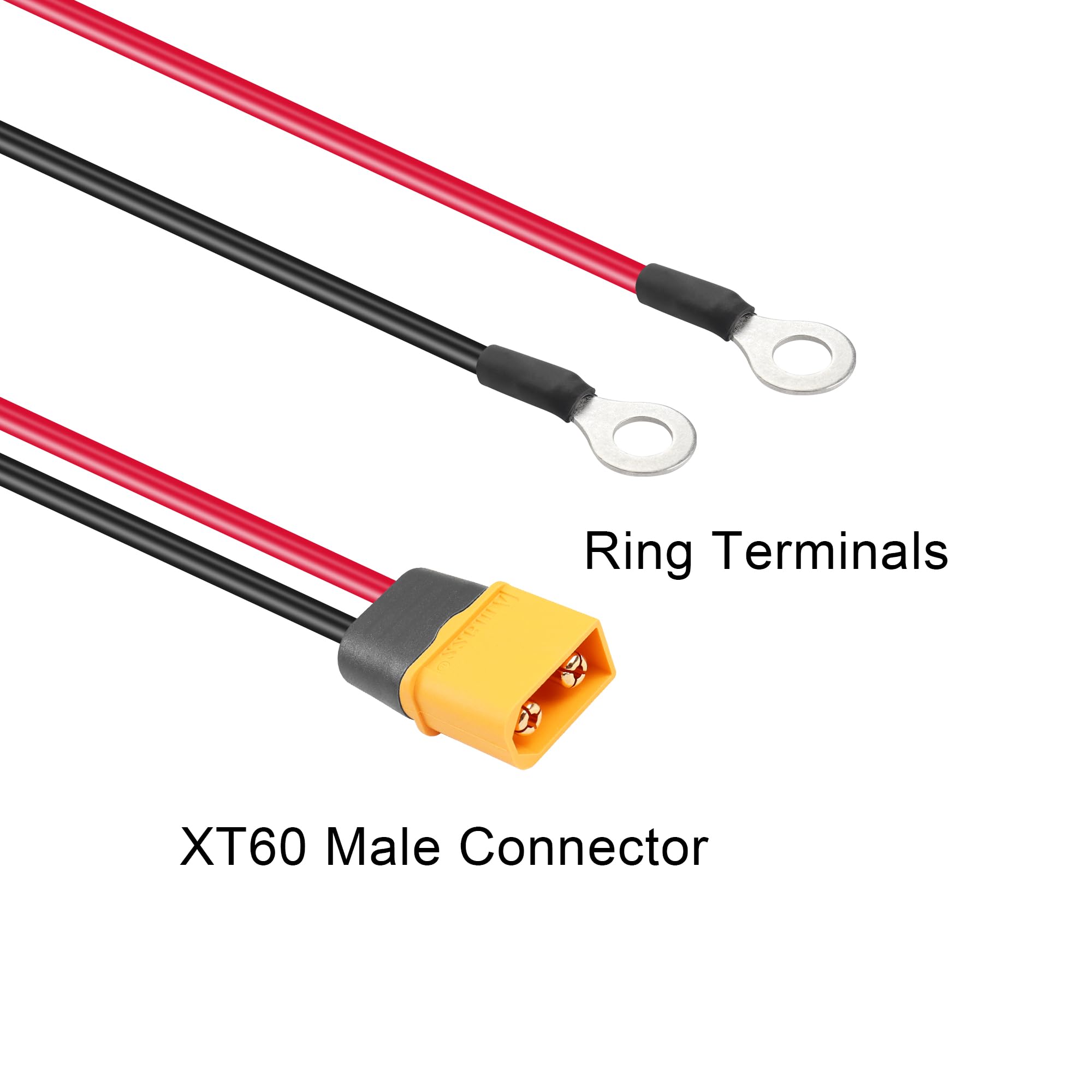 PNGKNYOCN XT60 to O Ring Terminal Cable,14AWG XT60 Male to O Ring Terminals Extension Power Cable for Solar Panel Kit and Battery Charge(0.3M/1FT)