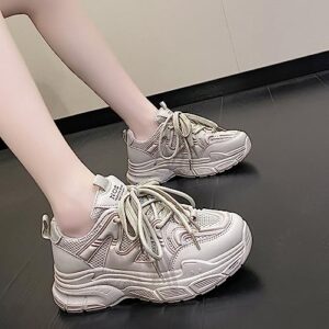 Women’s Sport Shoes Low Heel Wedge Sneakers Fashion Platform Sneakers Low Top Trainers Walking Shoes Breathable Casual Lace Up Comfort Walkout Shoes Athletic Tennis Shoes Grey