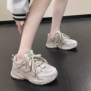 Women’s Sport Shoes Low Heel Wedge Sneakers Fashion Platform Sneakers Low Top Trainers Walking Shoes Breathable Casual Lace Up Comfort Walkout Shoes Athletic Tennis Shoes Grey