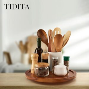 TIDITA 10" Acacia Lazy Susan Organizer for Cabinet - Wooden Lazy Susan Turntable for Table - Wood Kitchen Turntable Storage Food Bin Container for Pantry, Fridge, Countertop