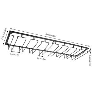 TFCFL Hanging Wine Glass Rack Under Cabinet Wine Glass Holder Under Shelf Stemware Rack, 8 Row Extreme Large Metal Wine Glass Hangers Under Shelf for Bar Counter, Kitchen, Screws Included (Balck)