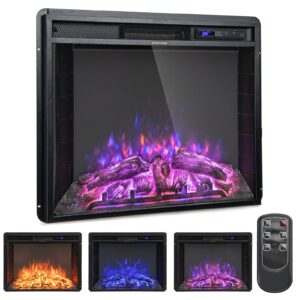 GOFLAME 26-Inch Electric Fireplace Insert, Wall Recessed Fireplace Heater with Thermostat, 3 Flame Colors, 6 Flame Brightness, 6H Timer, Remote Control, Overheat Protection, 750W/1500W