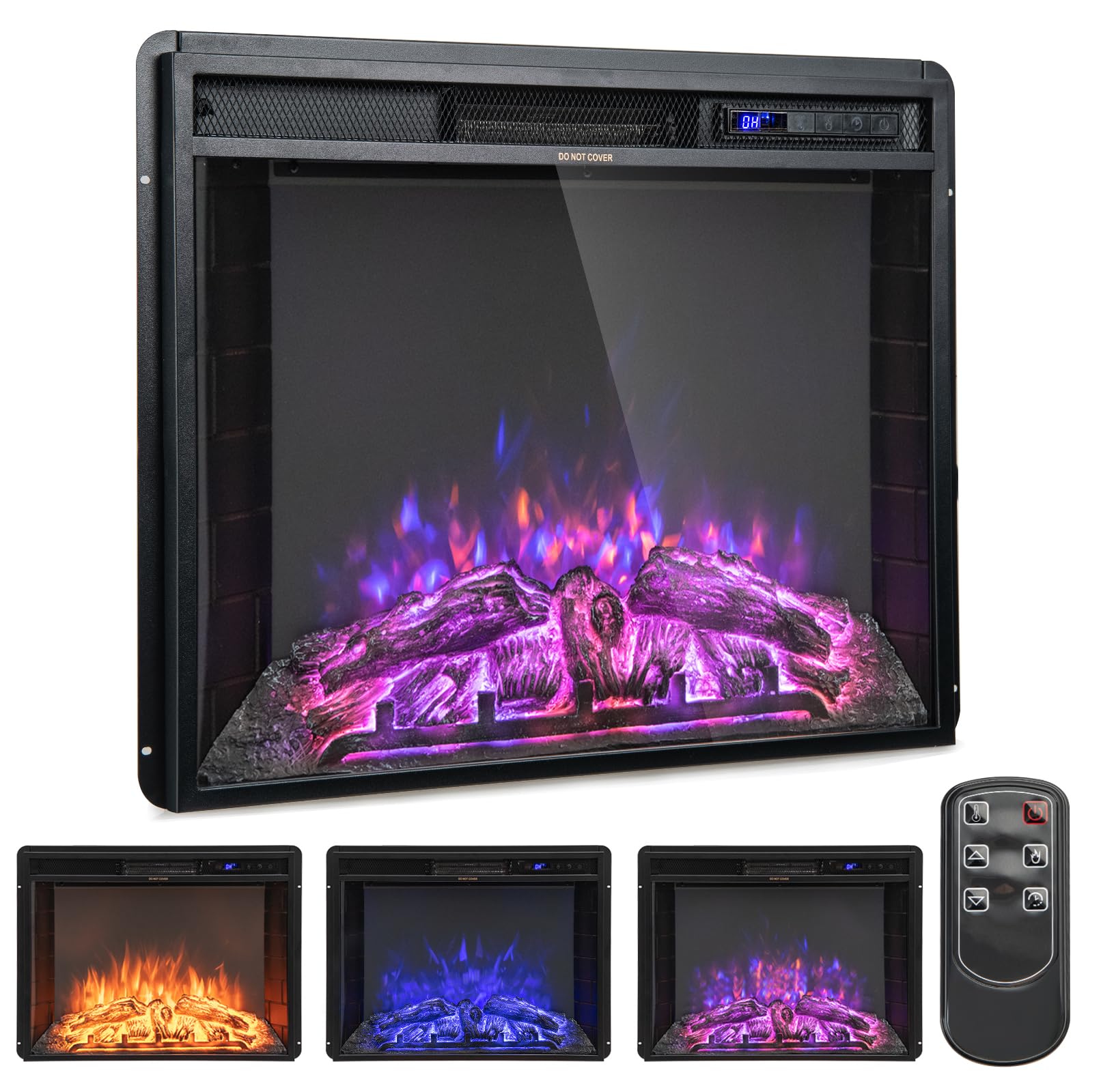 GOFLAME 26-Inch Electric Fireplace Insert, Wall Recessed Fireplace Heater with Thermostat, 3 Flame Colors, 6 Flame Brightness, 6H Timer, Remote Control, Overheat Protection, 750W/1500W