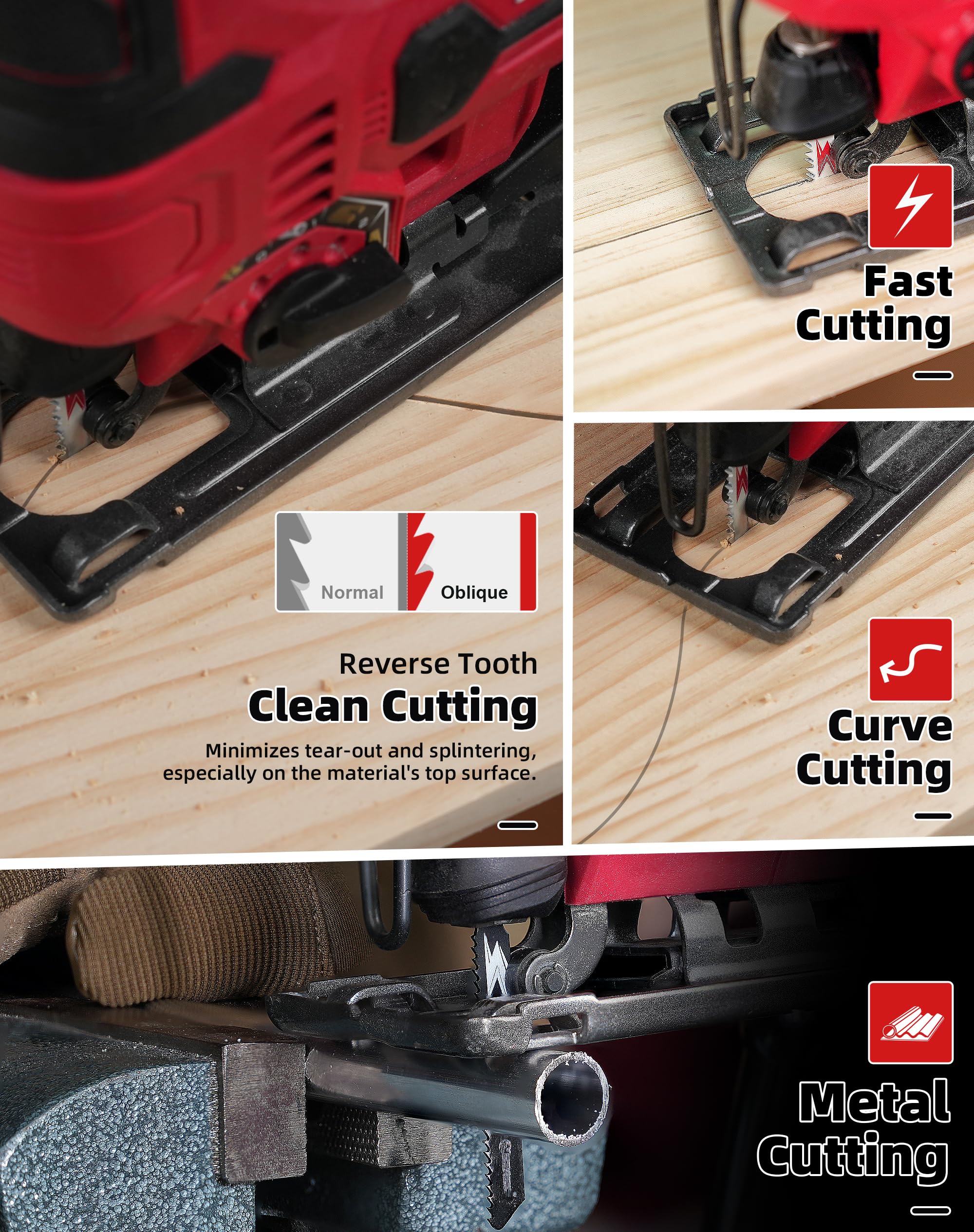 EZARC Jigsaw Blades Set 30pcs with Storage Case, Assorted T-Shank Replacement Jig Saw Blades for Cutting Wood, Plastic and Metal