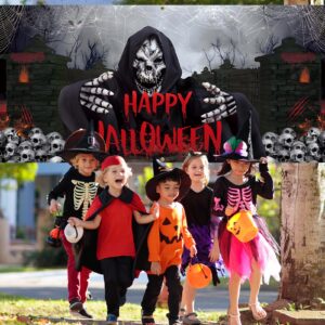 Vlipoeasn Halloween Garage Door Decorations, 7x16 Ft Halloween Garage Door Cover Banner, Skull Ghosts Halloween Outdoor Party Photography Backdrop Sign Poster Decorations Supplies