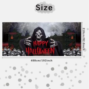 Vlipoeasn Halloween Garage Door Decorations, 7x16 Ft Halloween Garage Door Cover Banner, Skull Ghosts Halloween Outdoor Party Photography Backdrop Sign Poster Decorations Supplies