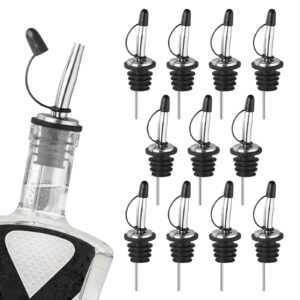 ohtomber 12pcs liquor pour spout - stainless steel pour spouts for liquor bottles, speed tapered liquor bottle pourers for alcohol with dust caps, olive oil dispenser spout, bar accessories bar tools