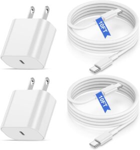 iphone 15 fast charger,20w usb c charging block/10ft type c to c cable cord long,ipad pro wall plug power adapter cube brick for apple iphone 15 plus/15 pro max/12.9/11 inch/air/mini/4th/6 generation