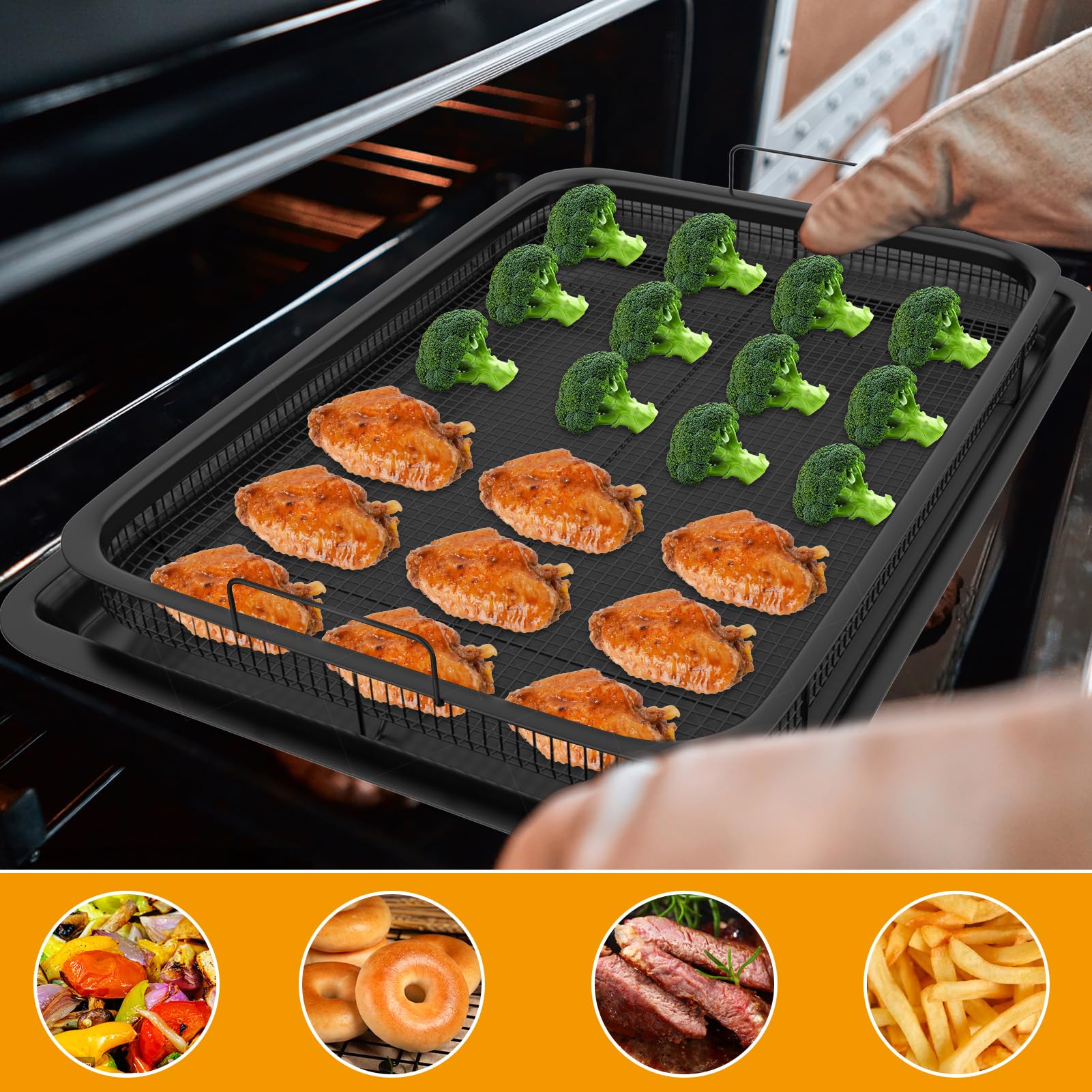 Large Size 19" x 12.8", Air Fryer Basket For Oven, Stainless Steel Air Fryer Tray, Oven Air Fryer Basket Baking Sheet Cookie Sheet Roasting Basket