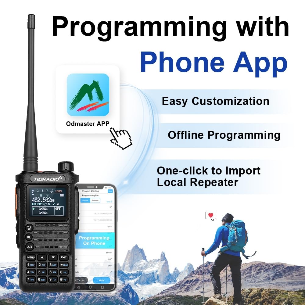 TIDRADIO (2nd Gen) TD-H8 GMRS Radio Two Way Radio,APP Programmable,Support Chirp,Long Range Walkie Talkies with 2pcs Rechargeable USB-C 2500mAh Battery,NOAA Weather Broadcast Receiver